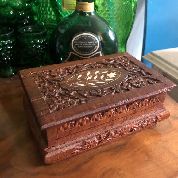 Vintage | Accents | Vintage Sheesham Carved Wood Box With Floral Inlay ...